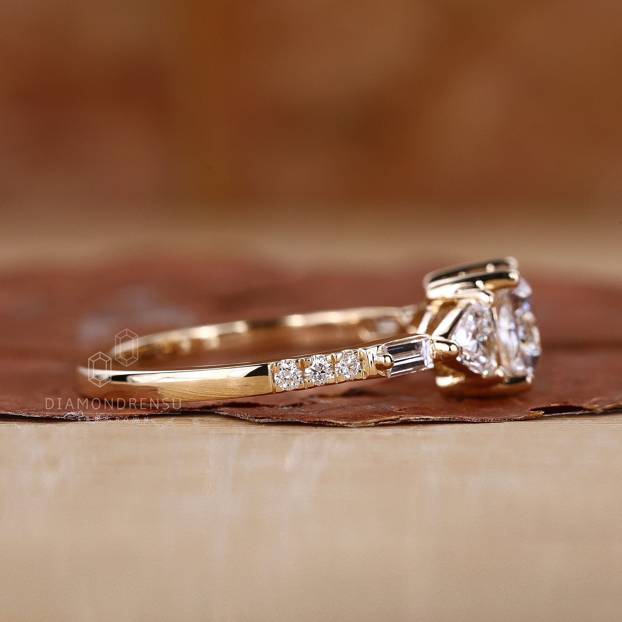 Cushion Cut Lab Grown Diamond Three Stone Engagement Ring, Vintage ...