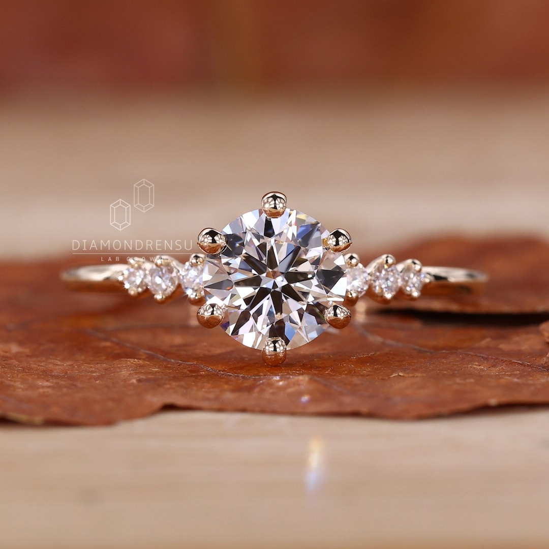 Unique Round Diamond Wedding Ring, 0.50 to 2.0 CT Round Lab Grown ...