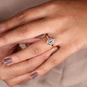 Hexagon Step Cut Lab Grown Diamond Ring, Solitaire Engagement Ring, Cathedral/bezel Setting, IGI ...