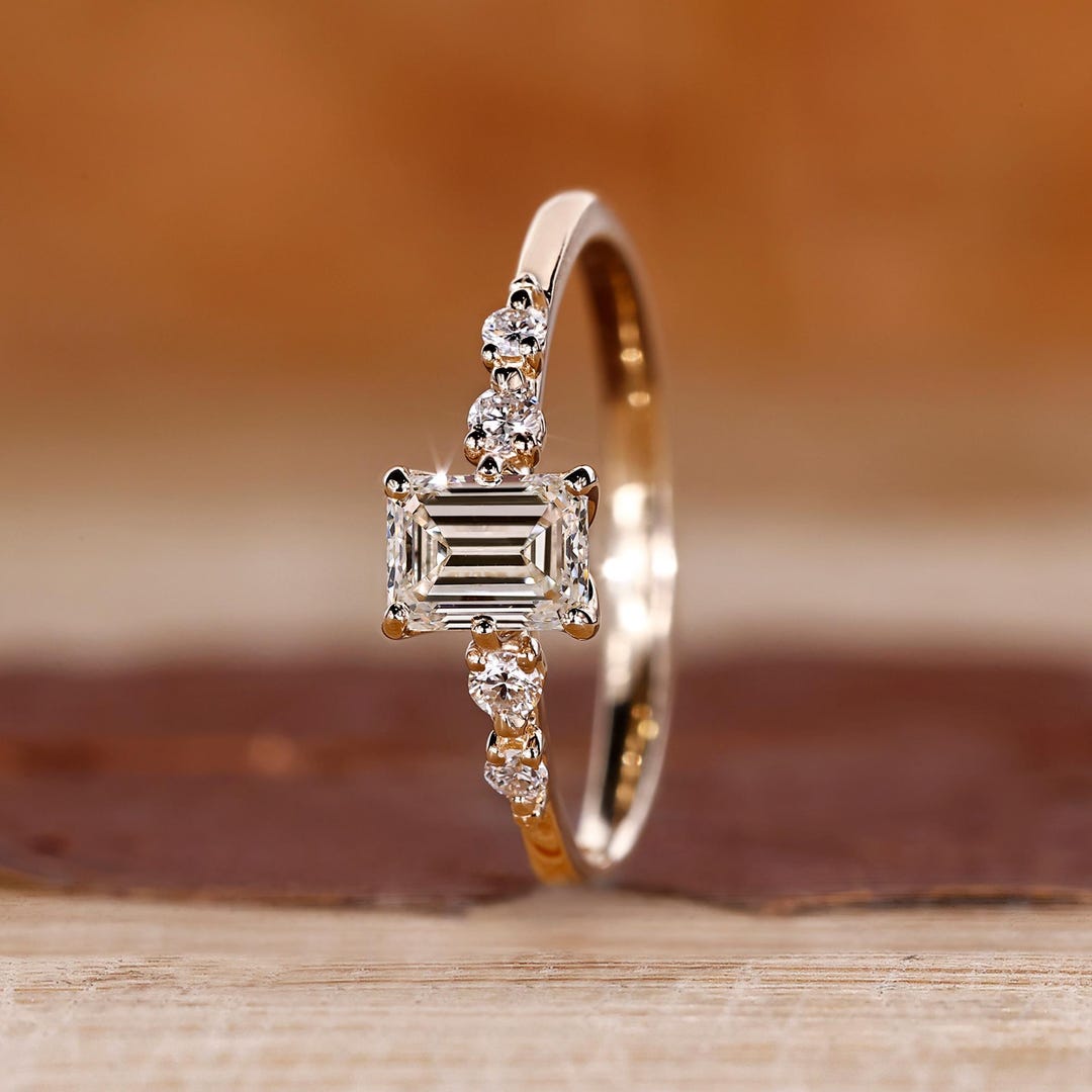 Dainty Emerald Cut Diamond Promise Ring for Her, Minimalist Diamond ...