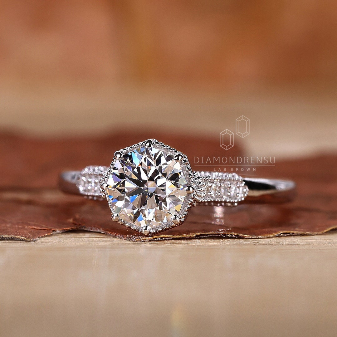 Octagon Diamond Engagement Ring - IGI Certified Lab Grown Diamond With ...