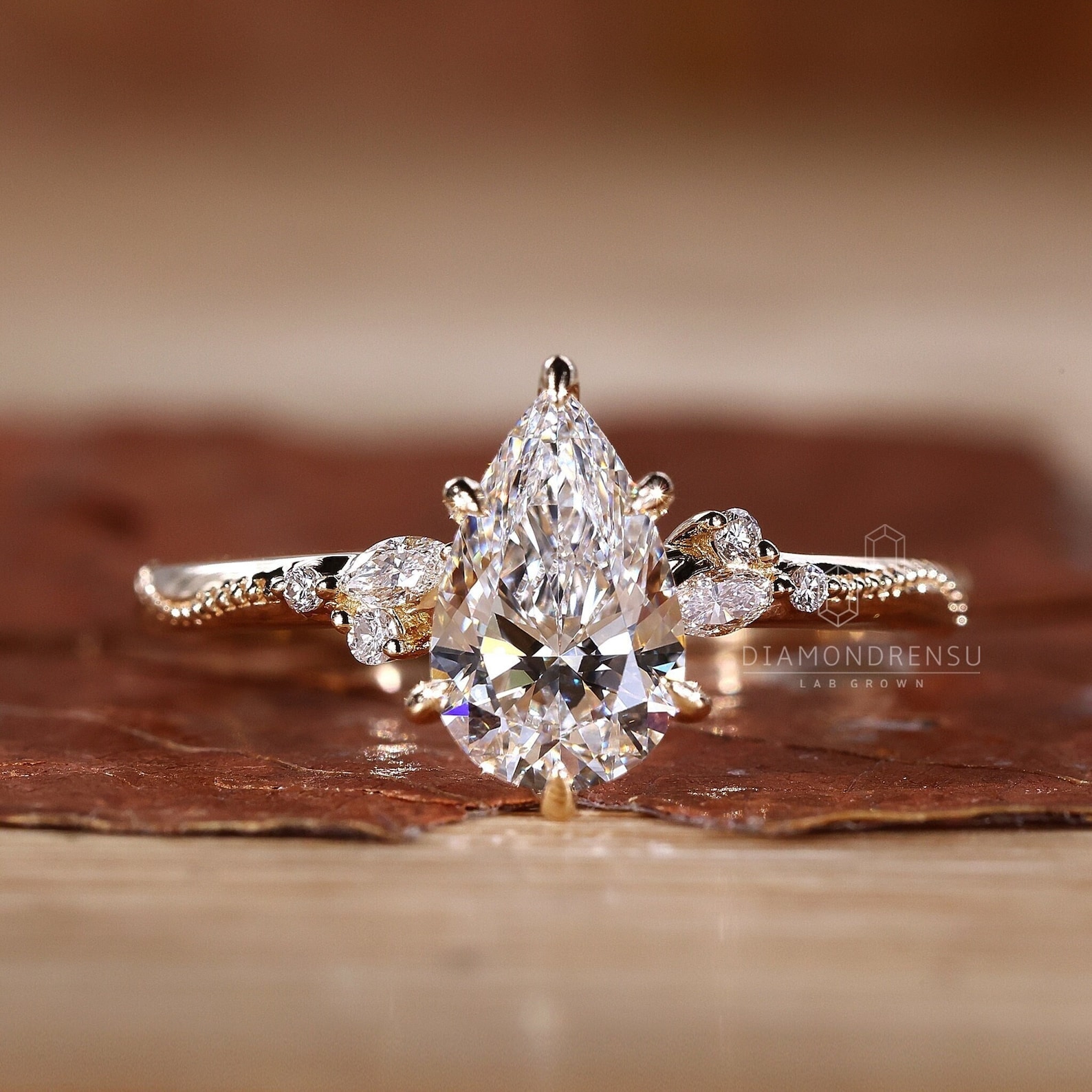 Pear Cut Engagement Ring, Lab Grown Diamond Ring, Handmade Jewelry by ...