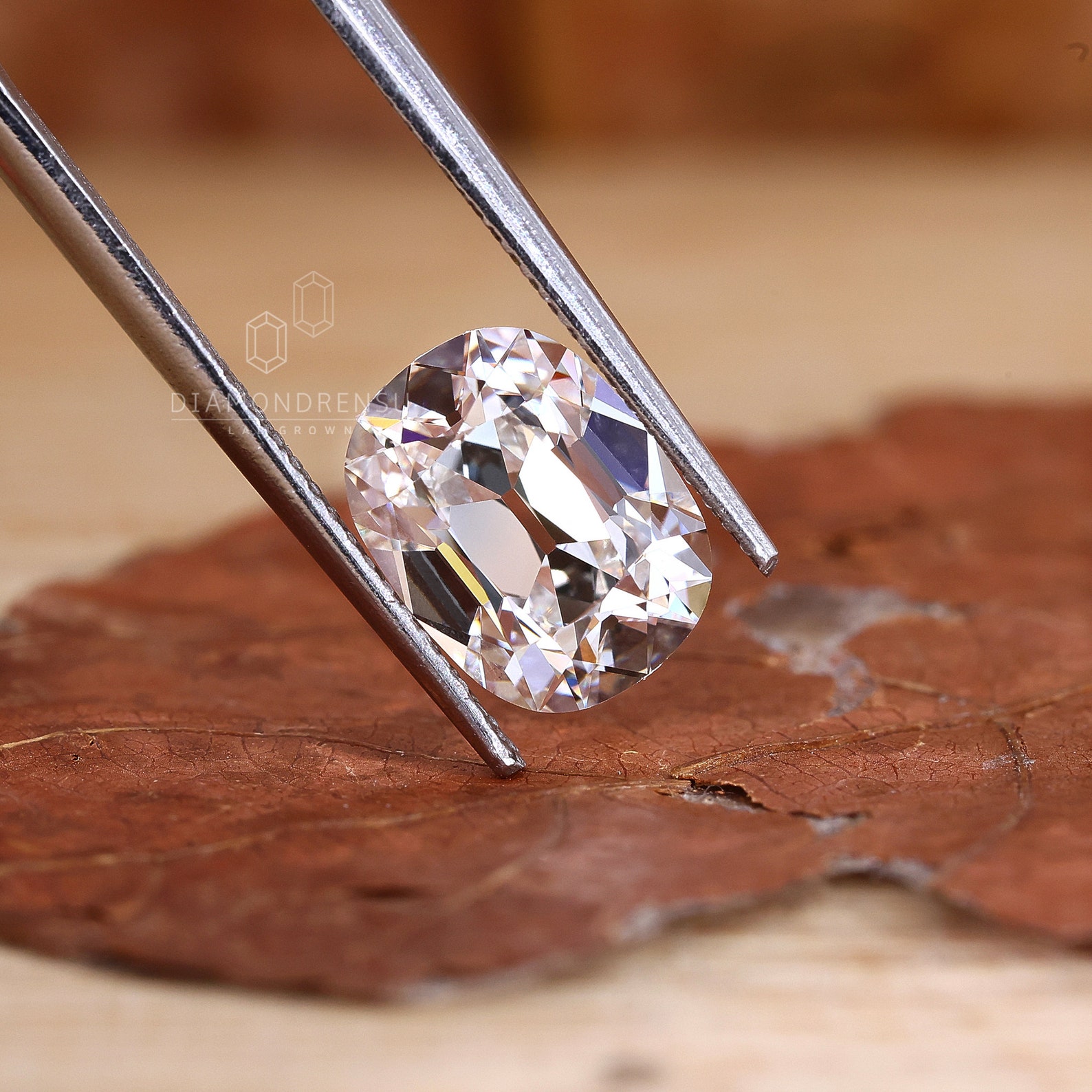 Old Mine Cushion Cut Diamond, 3 Carat Lab Grown Diamond, Elongated Old ...