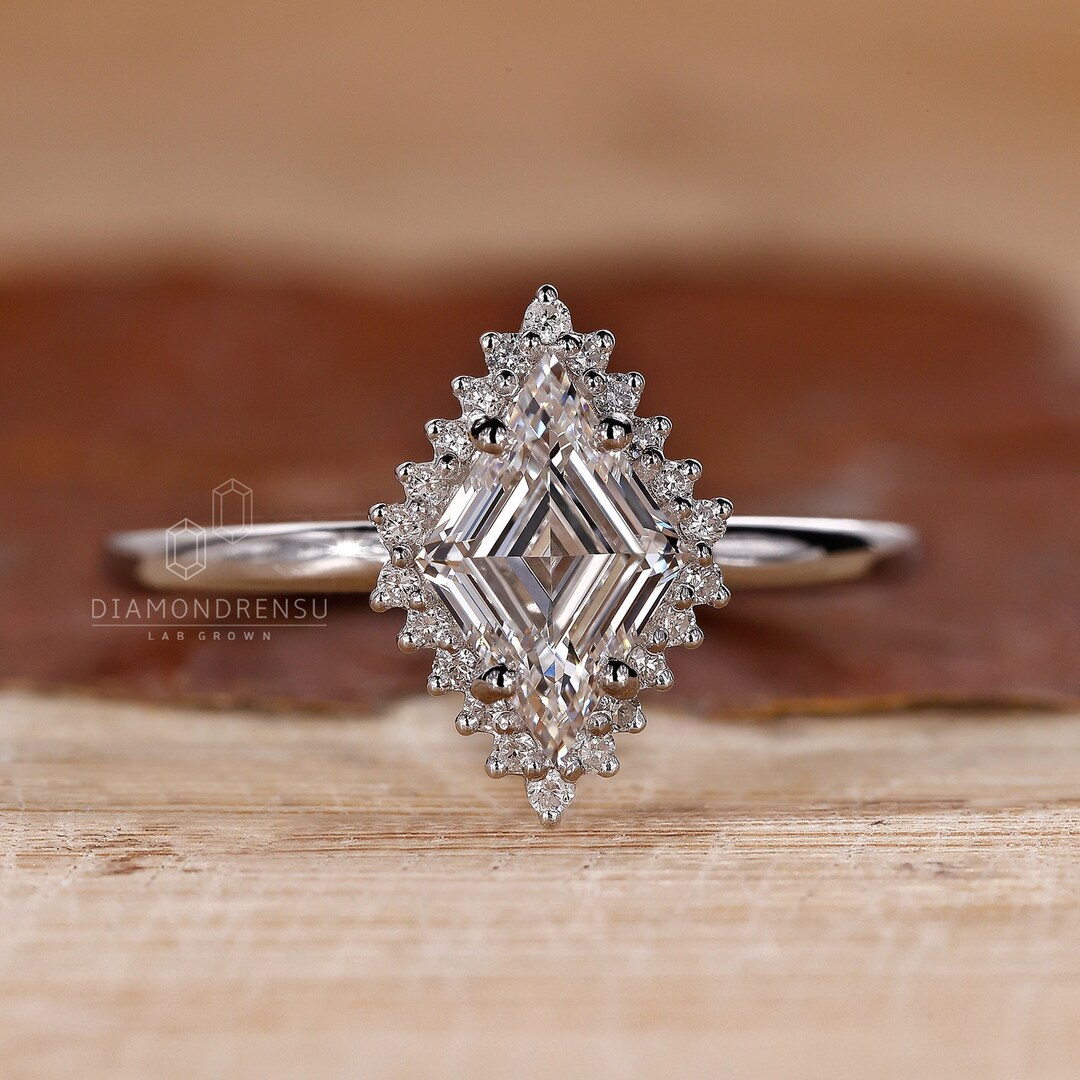 Lozenge Cut Diamond Halo Engagement Ring, IGI Certified 1 to 2 Ct Lab ...