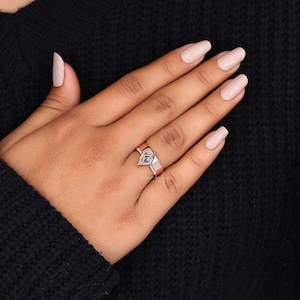 Lozenge Cut Engagement Ring With Wedding Band, Lab Grown Diamond Bridal ...