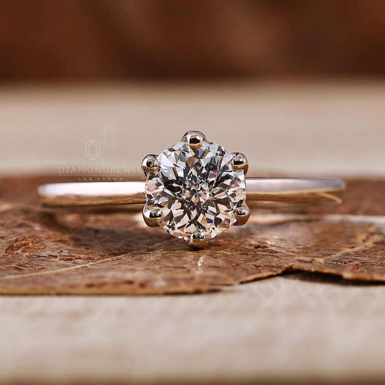 Antique 0.99 CT Jubilee Cut Lab Grown Diamond Engagement Ring ...