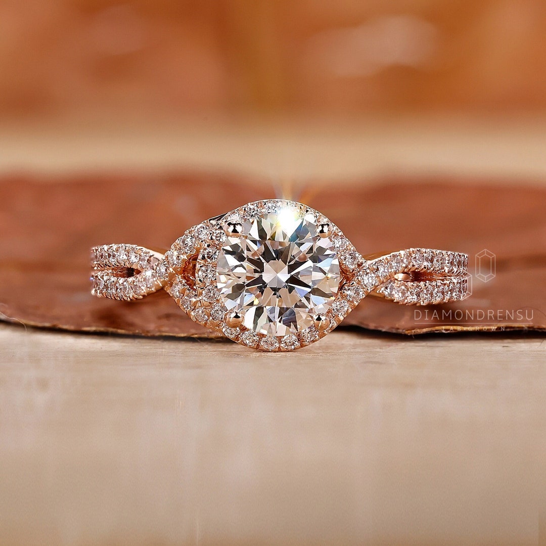 Twisted Halo Diamond Engagement Ring, 0.50 to 3 Ct IGI Certified Round ...