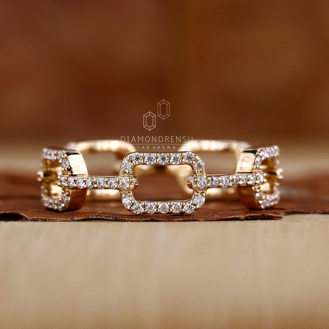 Lab Grown Diamond Chain Link Ring, 0.37 TW Round Cut Lab Created ...