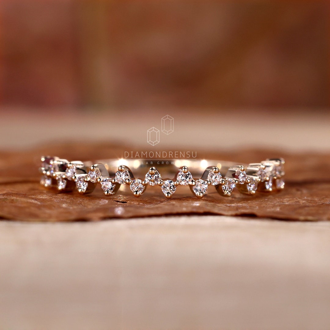 1.20 MM Round Lab Grown Diamond Wedding Band, Lab Diamond Half Eternity ...