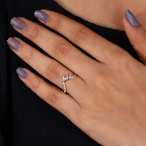 Lab Grown Diamond Tiara Wedding Band: Marquise & Round Cut Chevron Ring ...