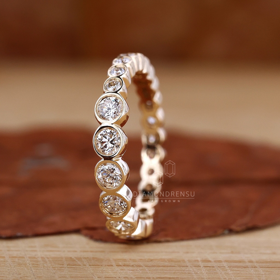 Bezel Set Diamond Wedding Band, Round Lab Grown Diamond Eternity Band ...