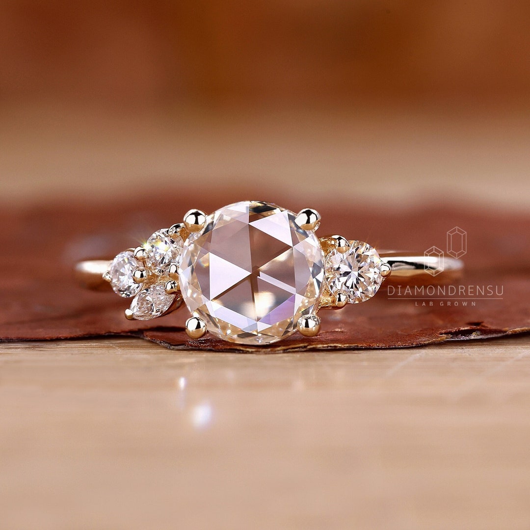 Vintage Engagement Ring, Round Rose Cut Diamond Muse Ring, IGI ...