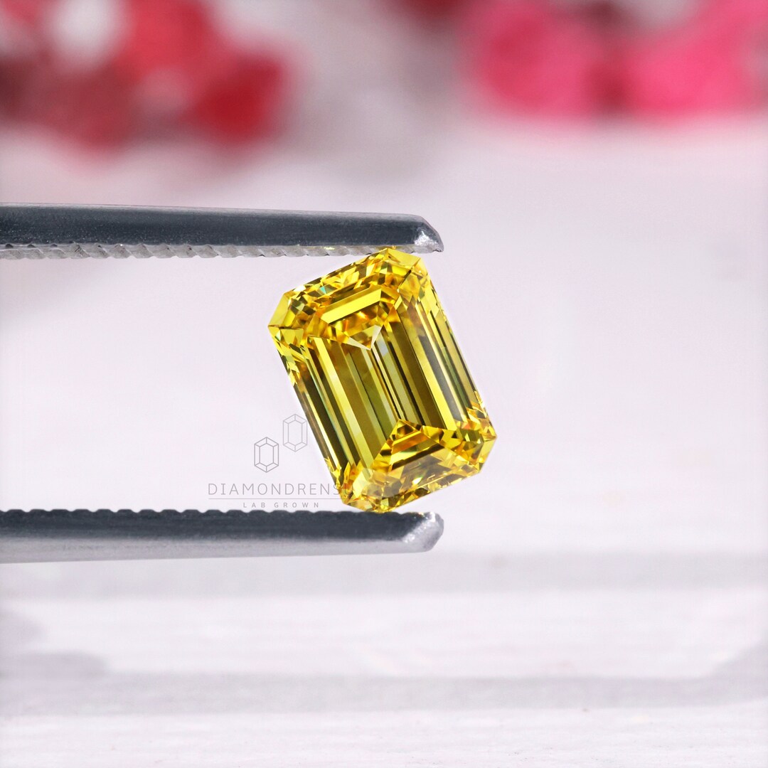 1.11 CT Emerald Cut Yellow Lab Grown Diamond, Loose Diamond for Custom ...