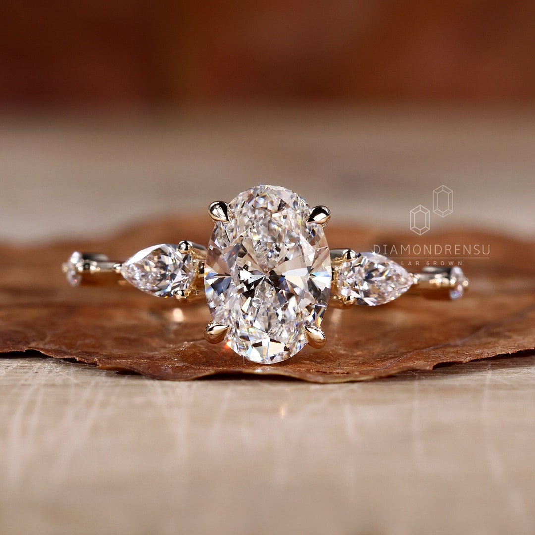 Distance Pave Oval Engagement Ring, 1.0 - 2.0 CT Oval Lab Grown Diamond ...
