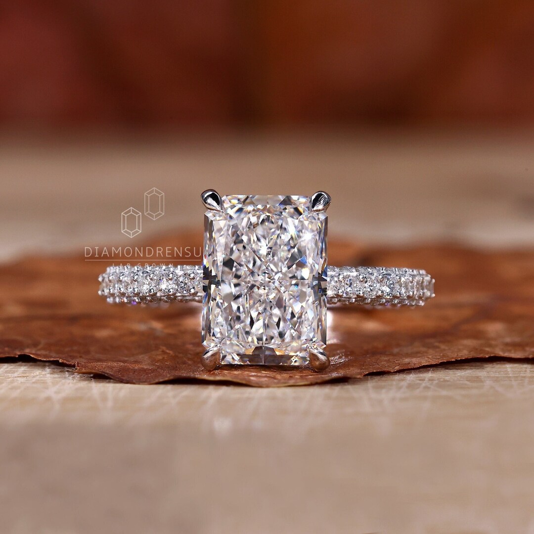 1.0 3.20 CT Radiant Lab Created Diamond Ring, F/VS1 Lab Grown Diamond ...