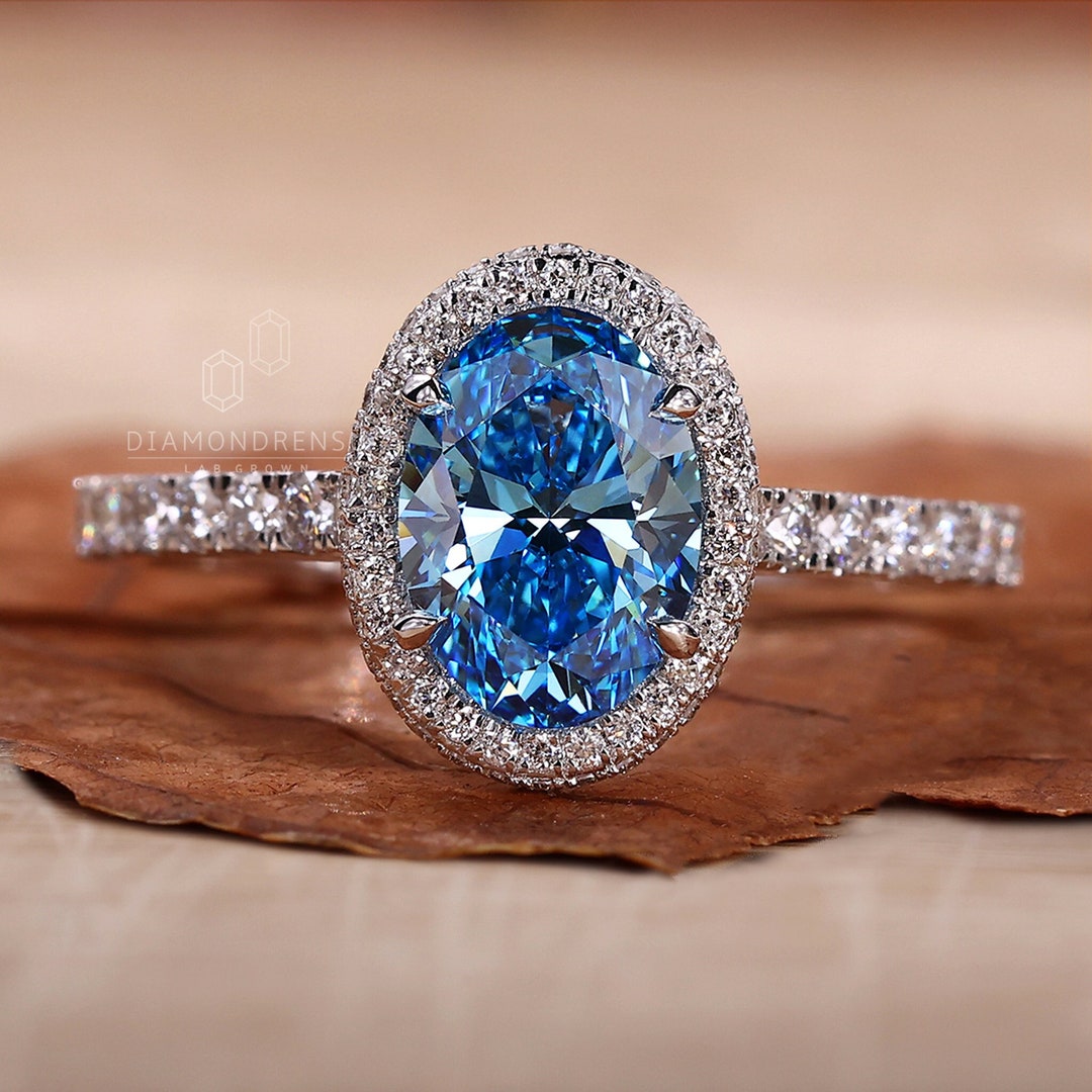 Blue Color Diamond Ring, 1.16 - 1.51 CT Oval Lab Grown Diamond Ring ...