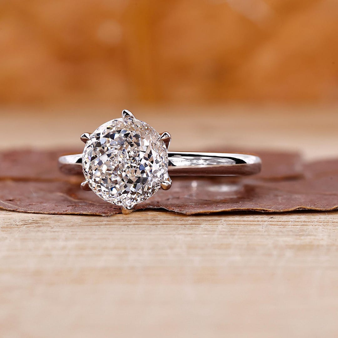 Antique Portuguese Cut Diamond Solitaire Promise Ring for Her, Six Claw ...