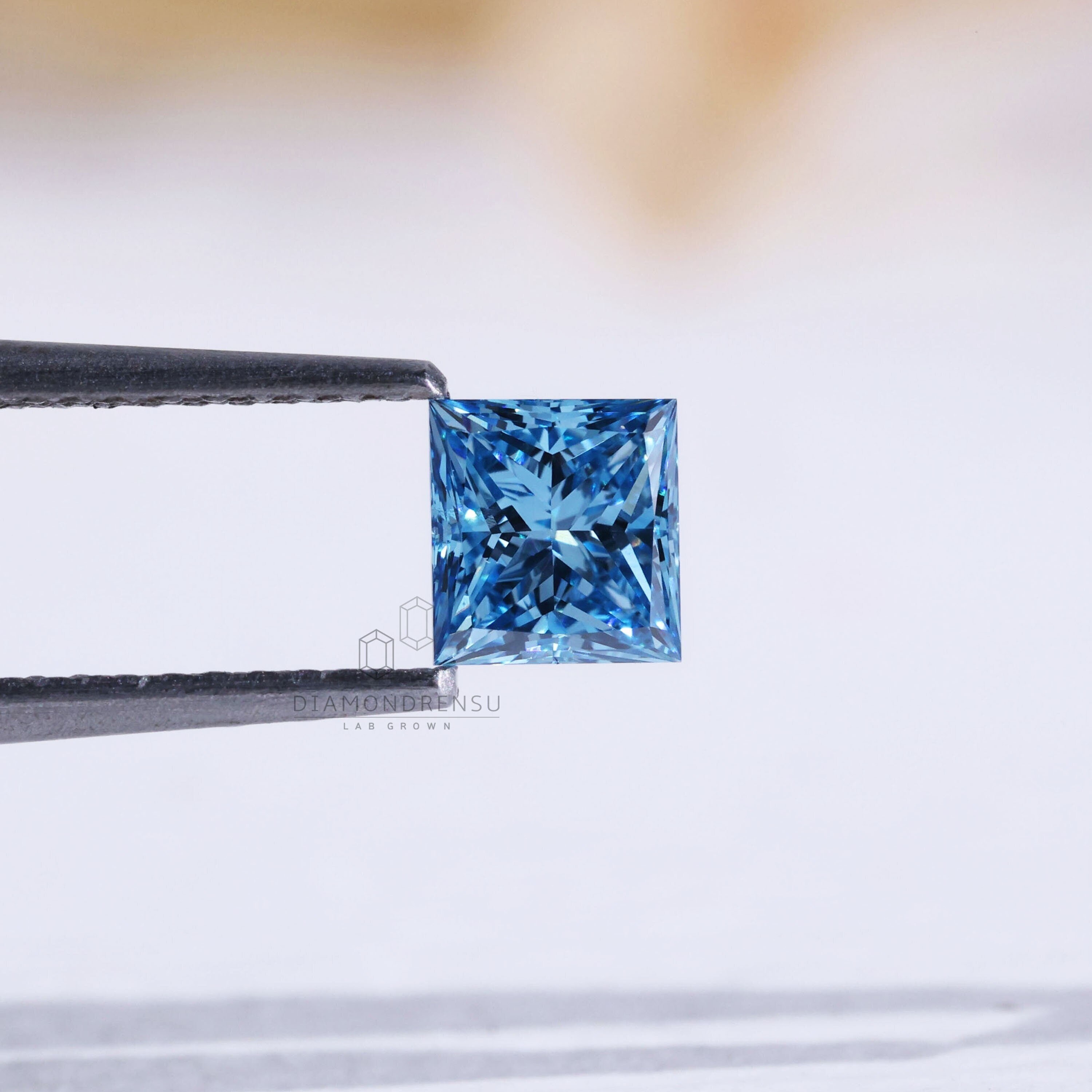 Blue Diamond Princess Cut Engagement Ring