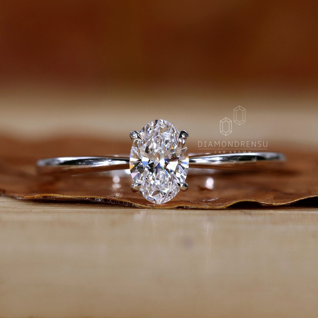 Oval Diamond Solitaire Engagement Ring - Lab Grown Diamond Ring for ...