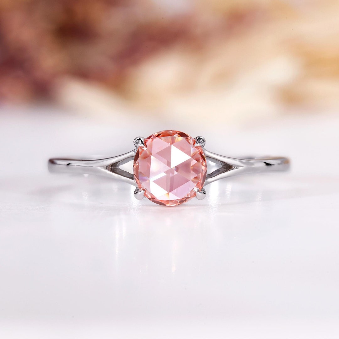 Round Rose Pink Diamond Engagement Ring, Solitaire Diamond Wedding Ring ...