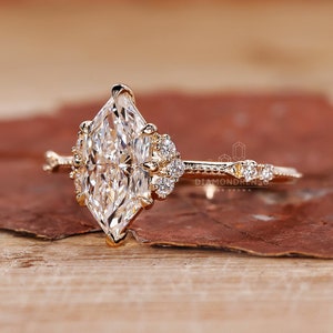 Dutch Marquise Cut Vintage Style Diamond Engagement Ring, 1 to 3 Ct Lab ...