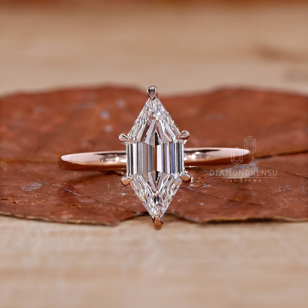 Elongated Hexagon Step Cut Lab Grown Diamond Ring, Solitaire Engagement ...