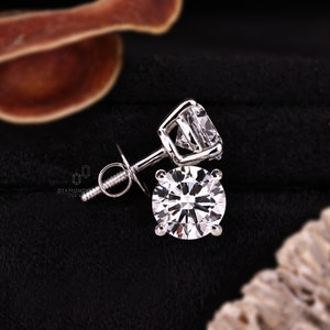 Round Diamond Stud Earrings for Women, Push Back - Screw Back Earrings ...