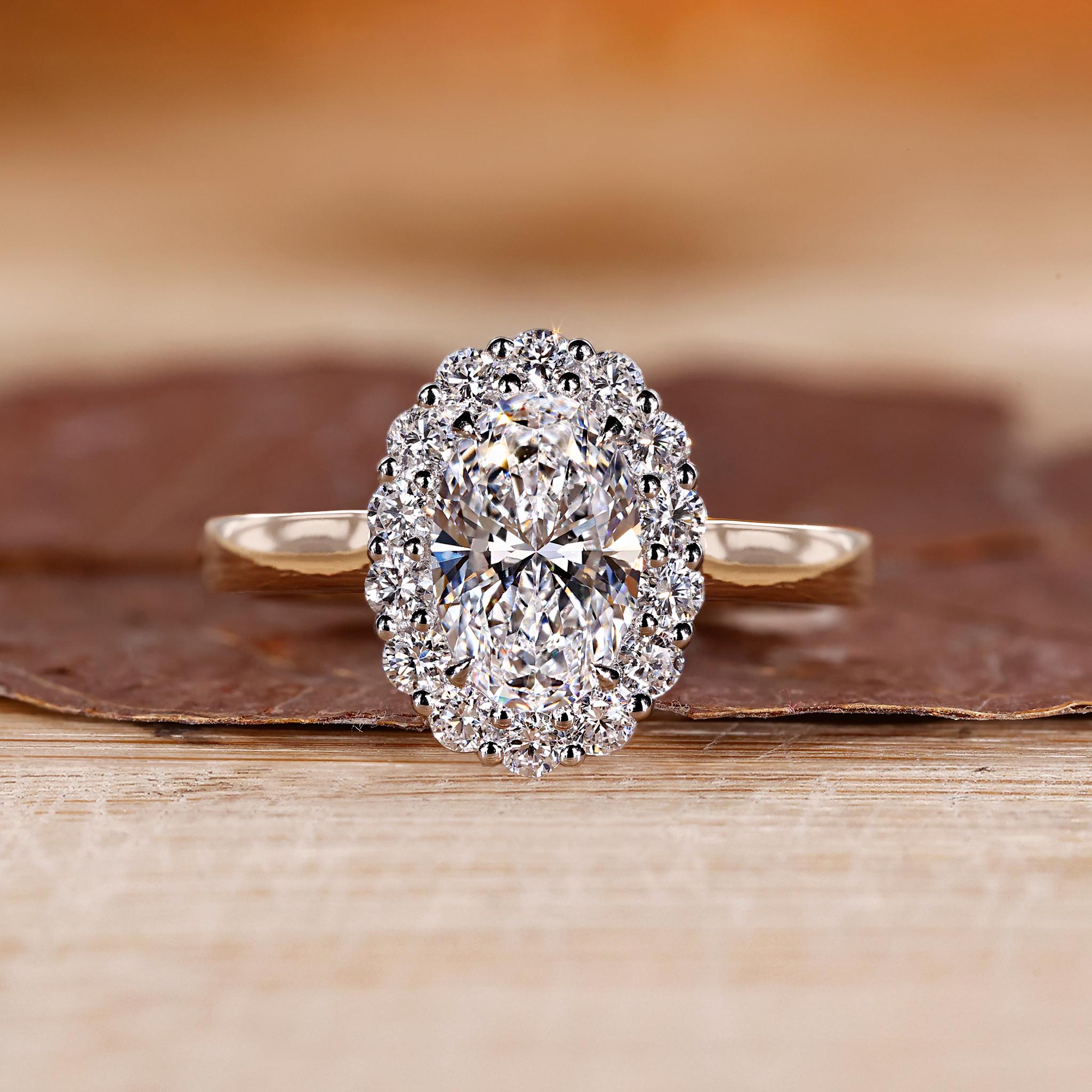 Oval Diamond Cluster Engagement Ring With Comfort Fit Band, Lab Grown ...