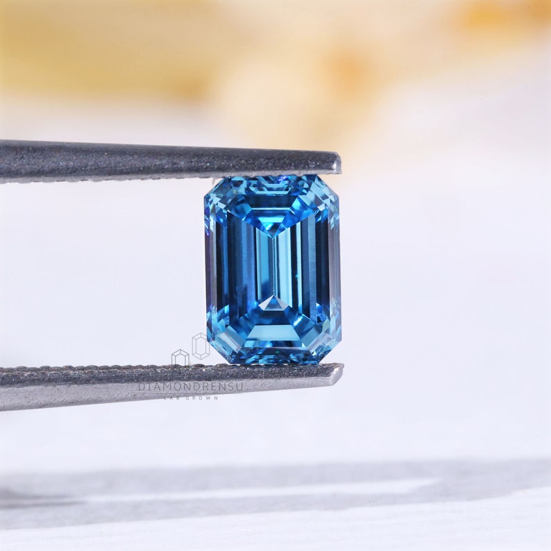 0.86 CT Emerald Cut Blue Diamond Loose Blue Lab Grown Diamond - Etsy