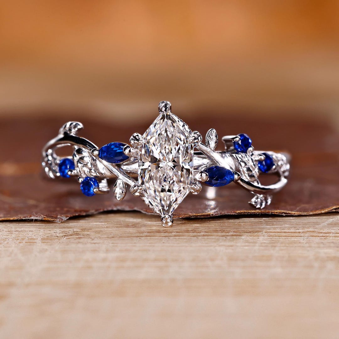 Nature Inspired Ring With Dutch Marquise Lab Grown Diamond, Leaves and ...