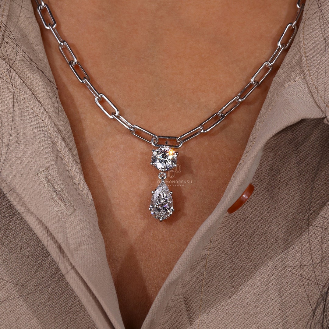 Round and Pear Lab Grown Diamond Pendant, 1.60 - 4.04 TW Lab Created ...