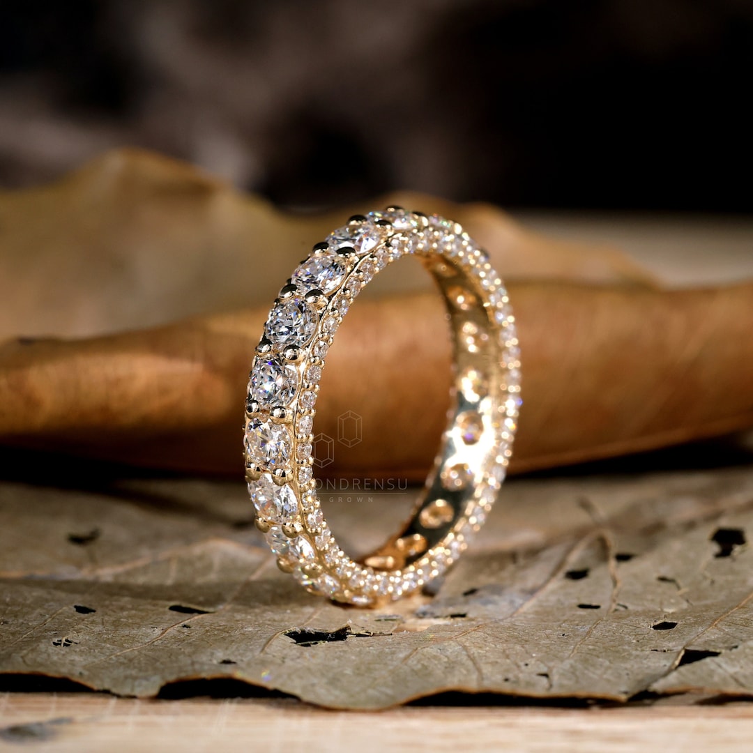 3 MM Round Diamond Eternity Band, Lab Created Diamond Wedding Band ...