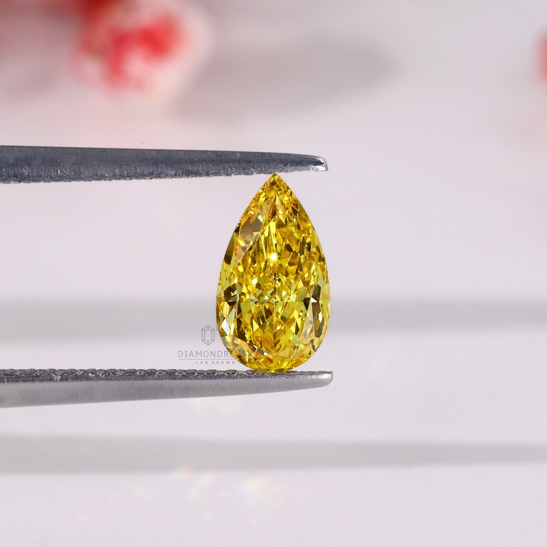 Buy Pear Cut Yellow Lab Grown Diamond, 0.80 CT Fancy Vivid Yellow ...