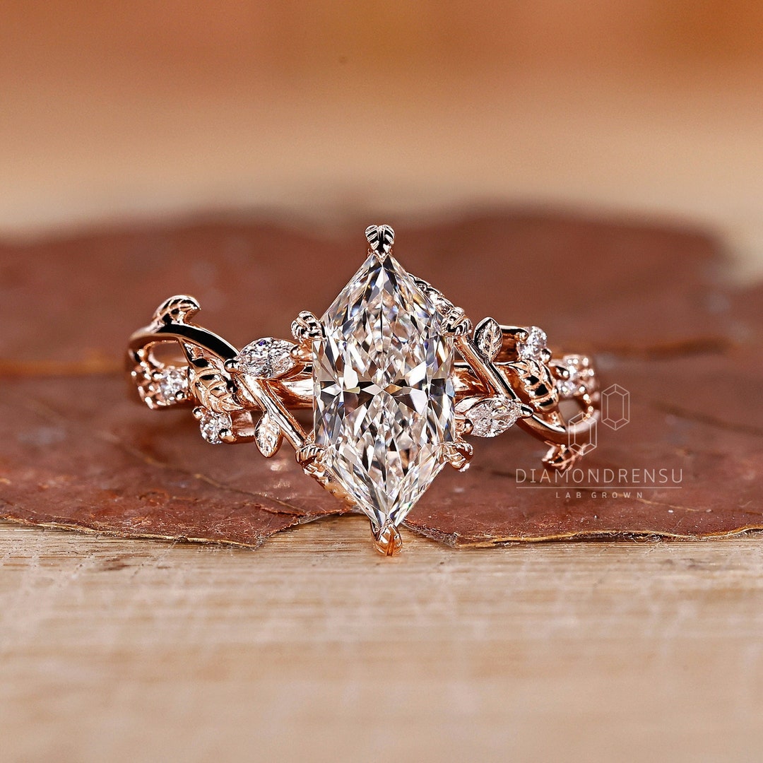Nature Inspired Engagement Ring in Dutch Marquise Cut Lab Grown Diamond ...