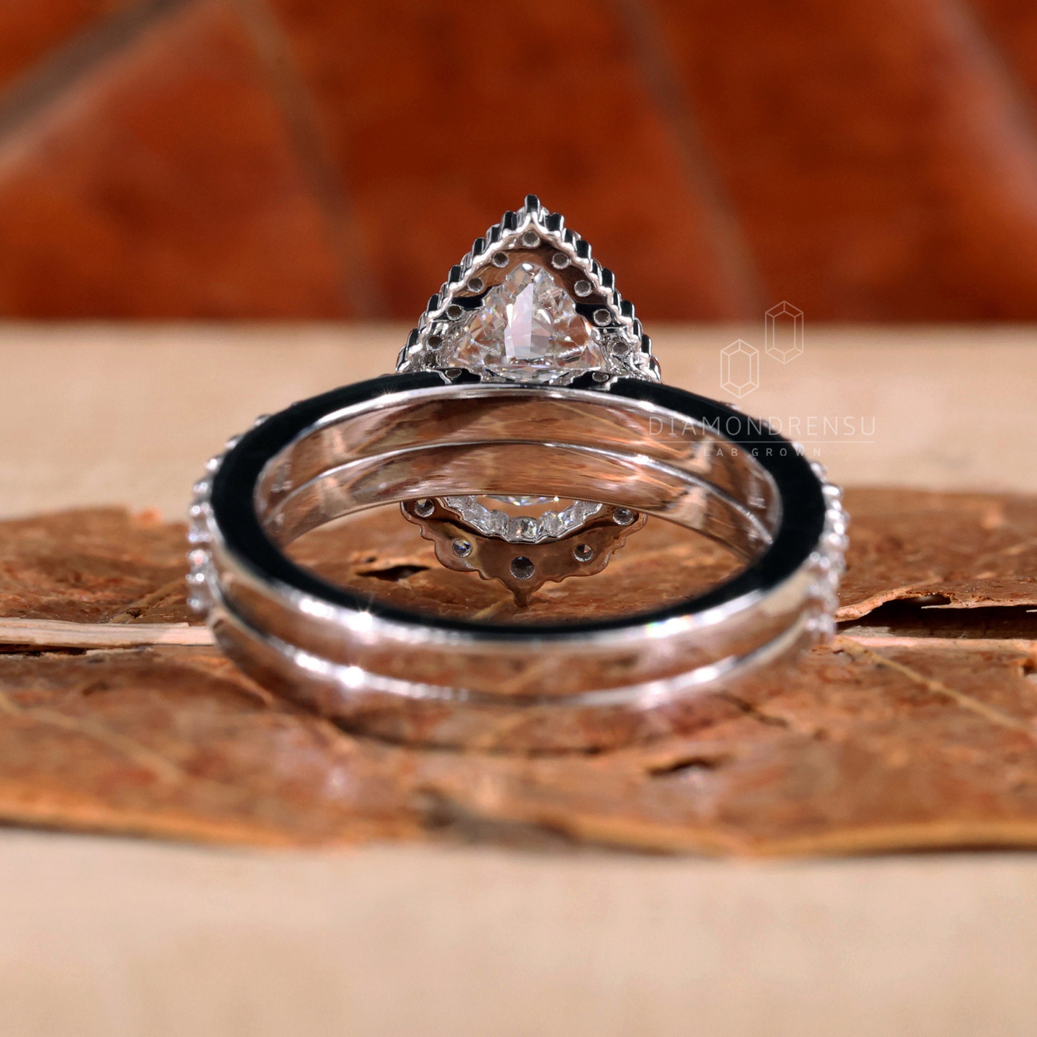 Tear Drop Diamond Ring With Wedding Band, Lab Grown Diamond Engagement ...