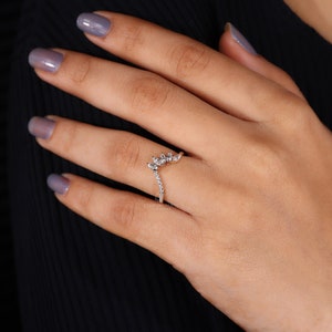 Lab Grown Diamond Tiara Wedding Band: Marquise & Round Cut Chevron Ring ...