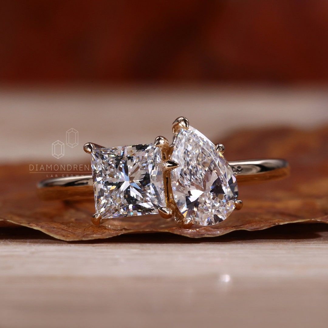 Toi Et Moi Ring, 1.69 TW Pear | Princess Cut Lab Grown Diamond Ring ...