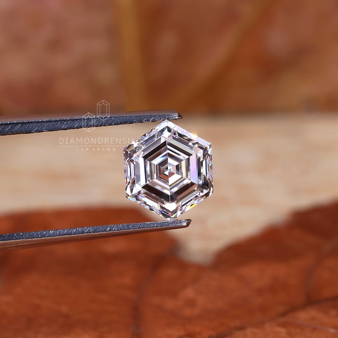 Hexagon Step Cut Diamond for Custom Jewelry, 1 Carat Lab Grown Diamond ...