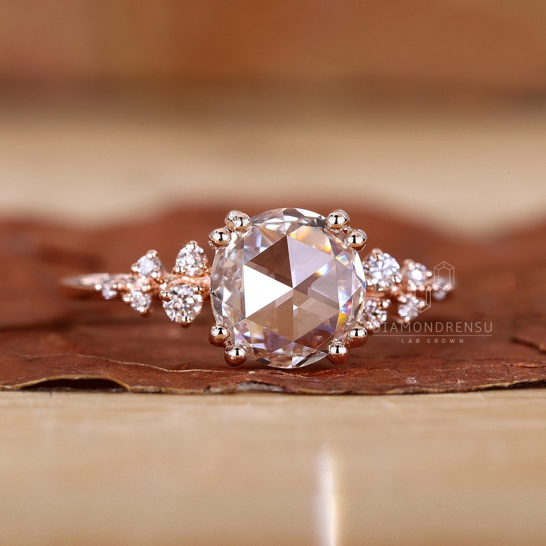 Snowdrift Vintage Engagement Ring, 1 - 2 CT Round Rose Cut Diamond Ring ...