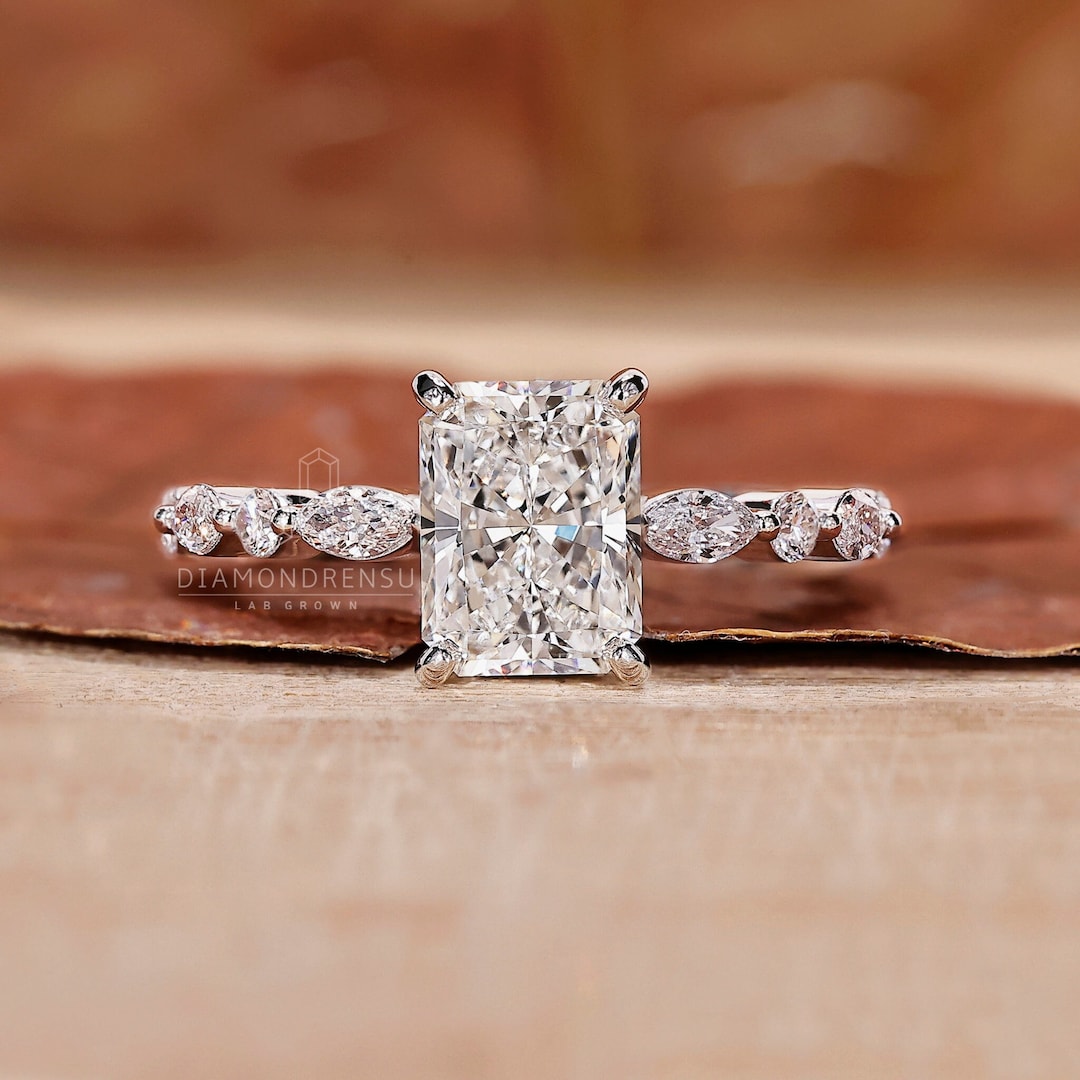 Hidden Halo Diamond Engagement Ring for Women, 1 to 4 Ct Radiant Cut ...