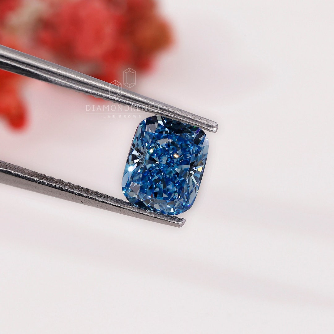 Cushion Cut Lab Grown Blue Diamond for Custom Jewelry, 2.02 Ct Blue Lab ...