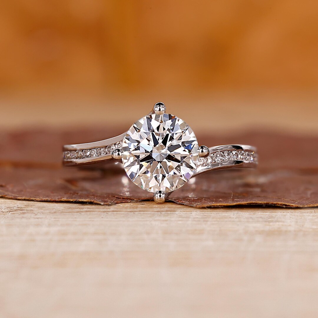Round Cut Diamond Bypass Engagement Ring in Channel Setting, Compass ...
