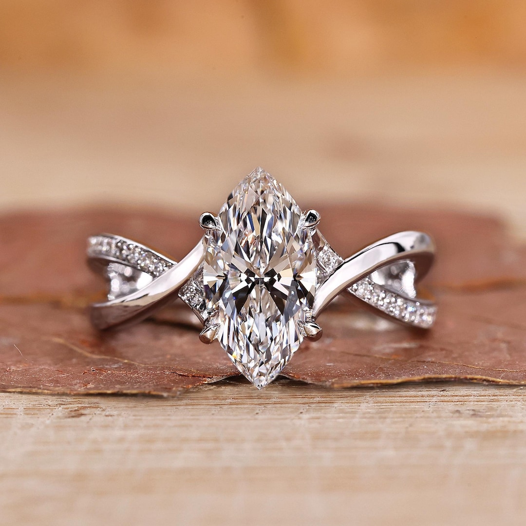 Classic Marquise Cut Diamond Twisted Pave Engagement Ring, Lab Grown ...