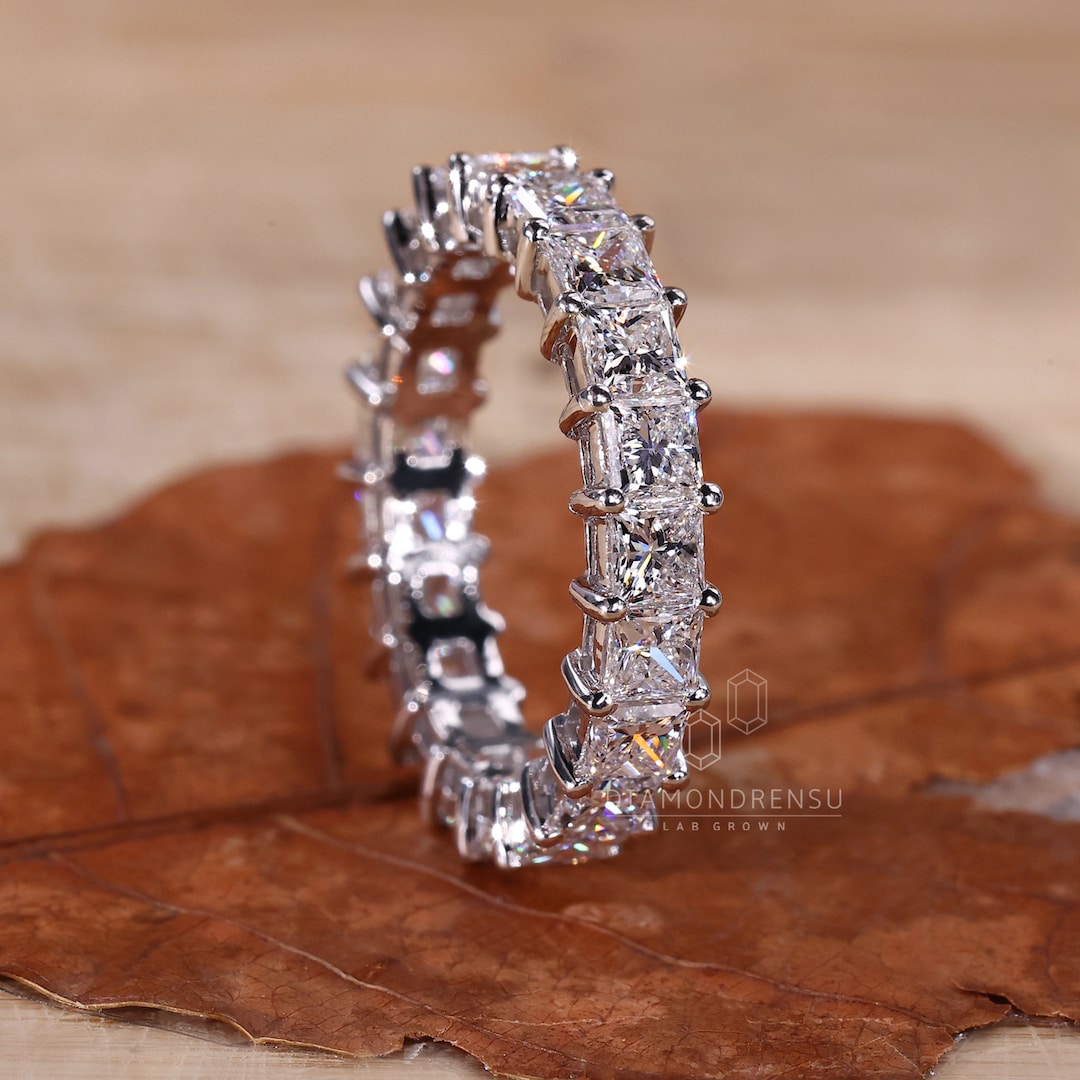 Princess Cut Diamond Eternity Wedding Band, 3.0 MM Lab Grown Diamond ...
