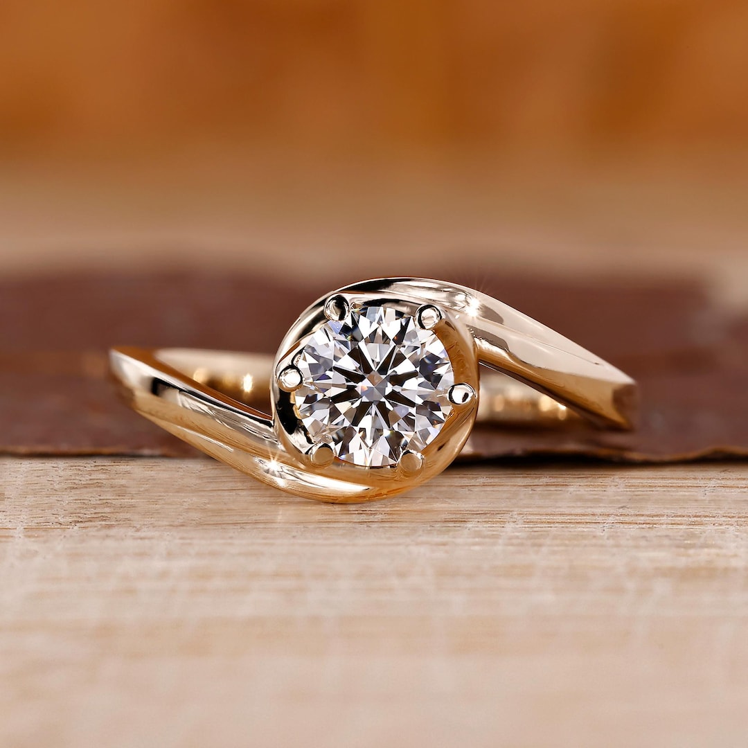 Round Diamond Solitaire Swirl Engagement Ring With 6 Prong Setting, Lab ...