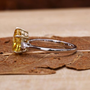 1.61 CT Pear Cut Fancy Yellow Lab Grown Diamond Ring, Three Stone ...