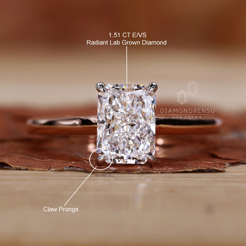 Radiant Cut Diamond Engagement Ring With Hidden Princess Cut Diamond ...