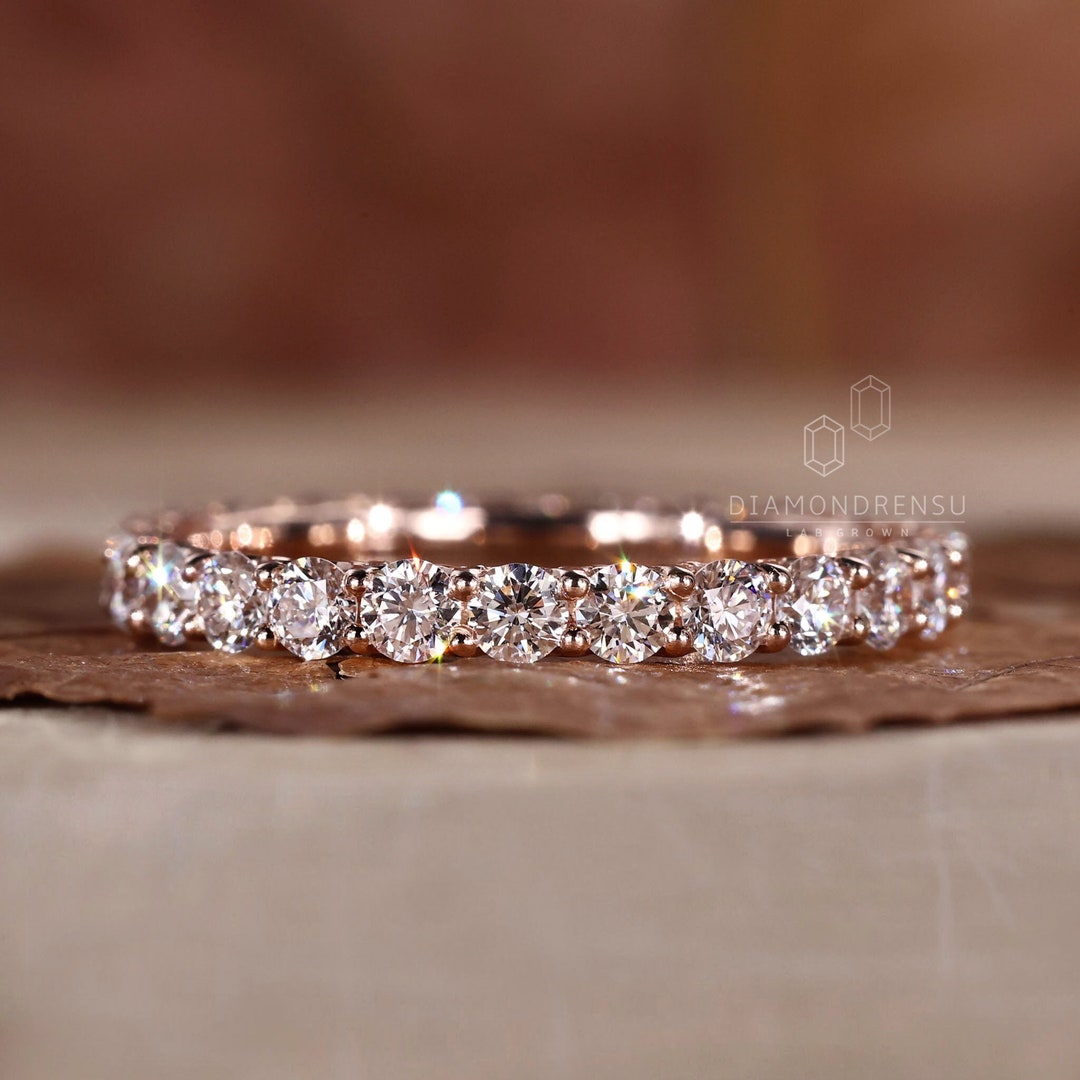 2.50 MM Round Cut Lab Grown Diamond Band, Full Eternity Wedding Band ...