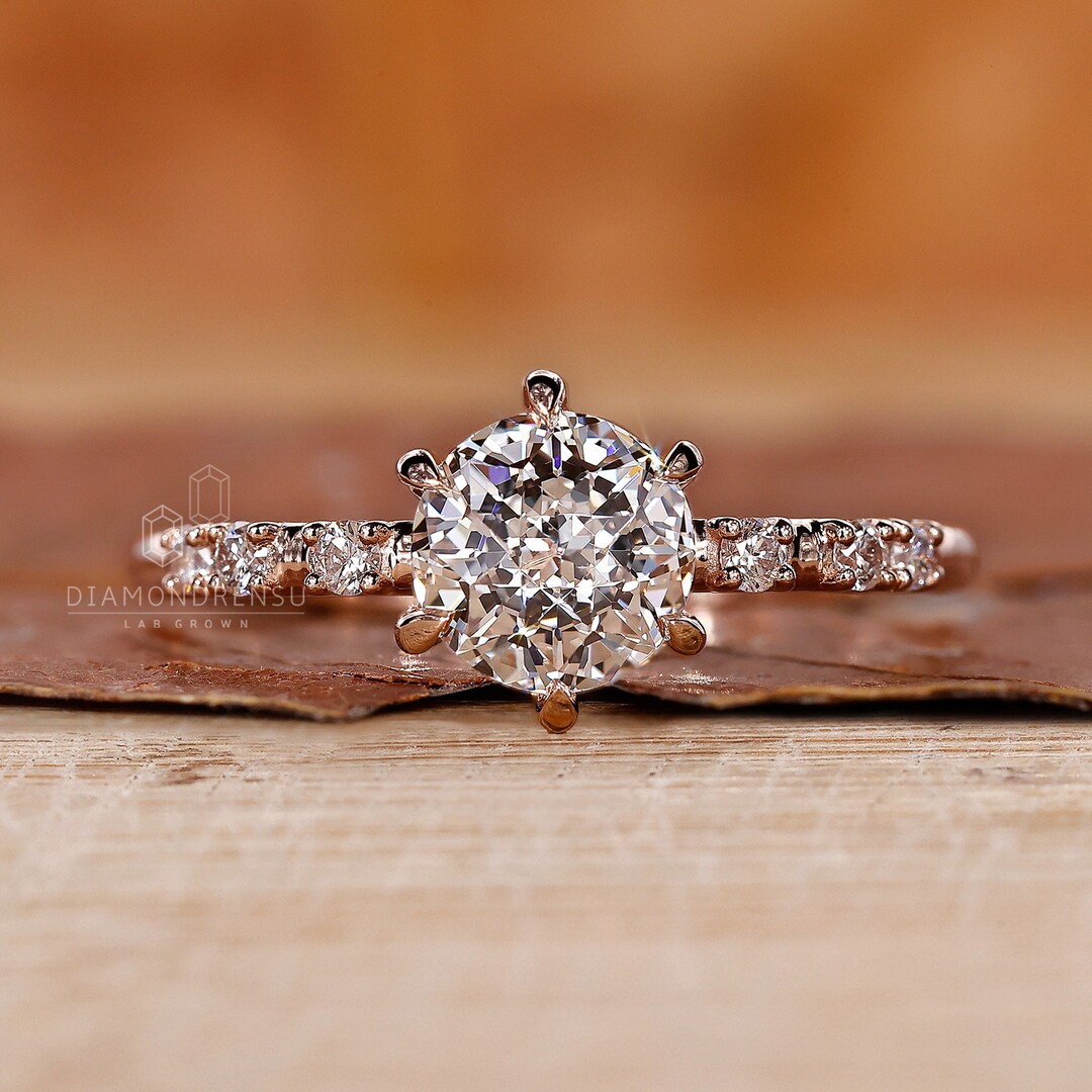 Antique Jubilee Cut Diamond Engagement Ring, High Setting With Hidden ...