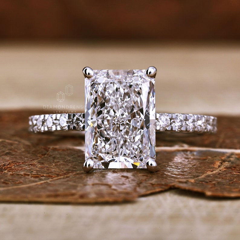 3 CT Radiant Cut Lab Grown Diamond Engagement Ring F/VS Lab - Etsy